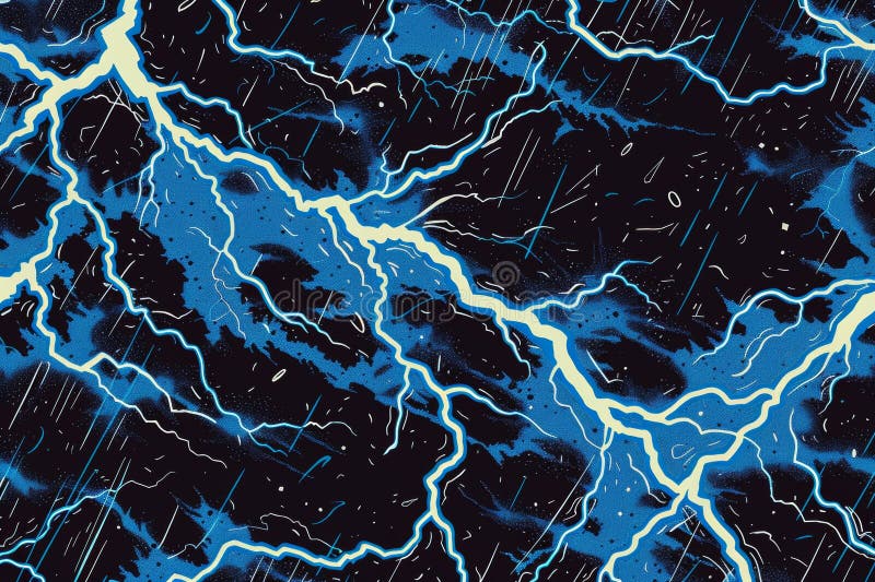 Stream of Blue Lightning Strikes, Comic Book Pattern. Generative AI ...