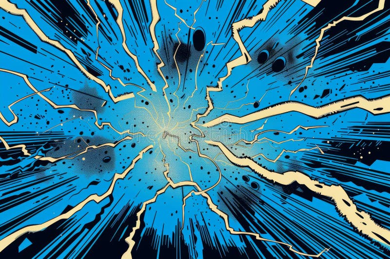 Stream of Blue Lightning Strikes, Comic Book Pattern. Generative AI ...