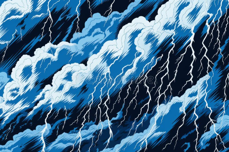 Stream of Blue Lightning Strikes, Comic Book Pattern. Generative AI ...