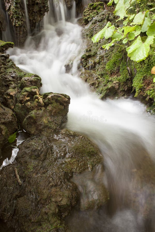 Stream Blurred Water in Small Waterfall Stock Image - Image of flowing ...