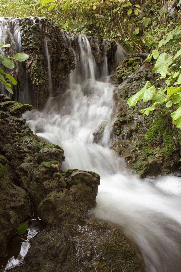 Stream Blurred Water in Small Waterfall Stock Photo - Image of drop ...