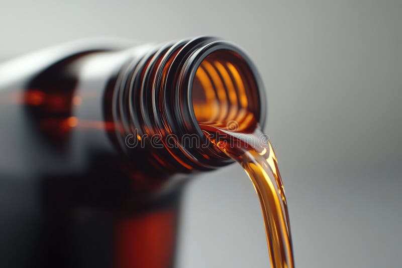 Stream of a Brown Viscous Liquid Pouring from a Bottle, Creating a ...
