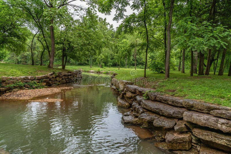Stream through Canyon Park with Stone Walls Stock Image - Image of ...