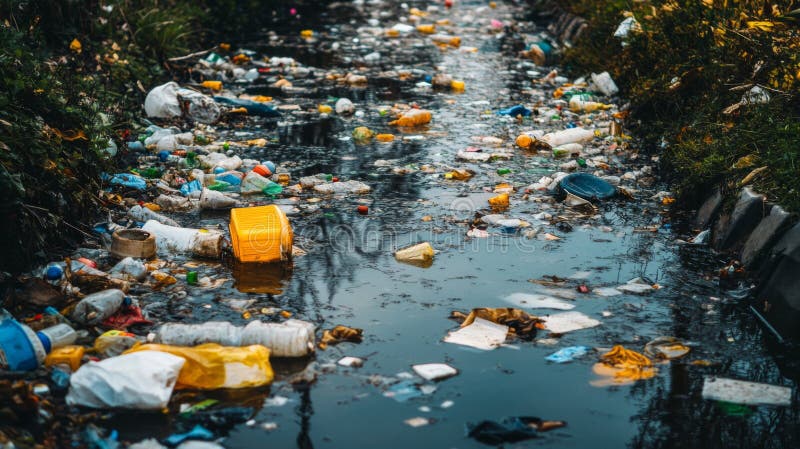 A Stream Choked with Plastic Waste and Debris Stock Photo - Image of ...