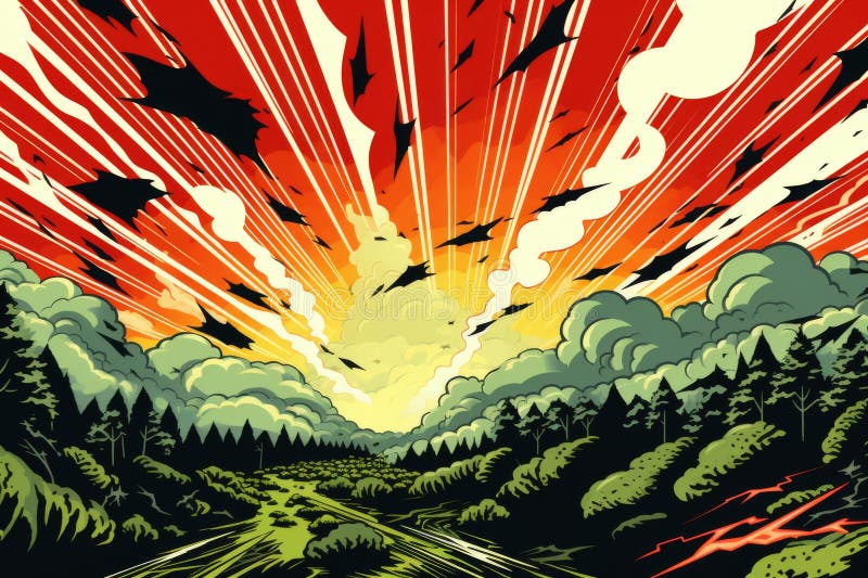 Stream of Colorful Lightning Strikes, Comic Book Pattern. Generative AI ...