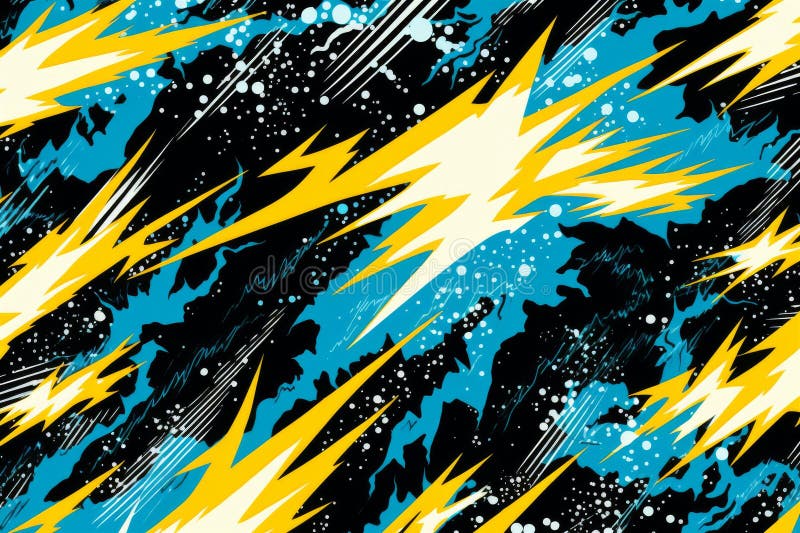 Stream of Colorful Lightning Strikes, Comic Book Pattern. Generative AI ...