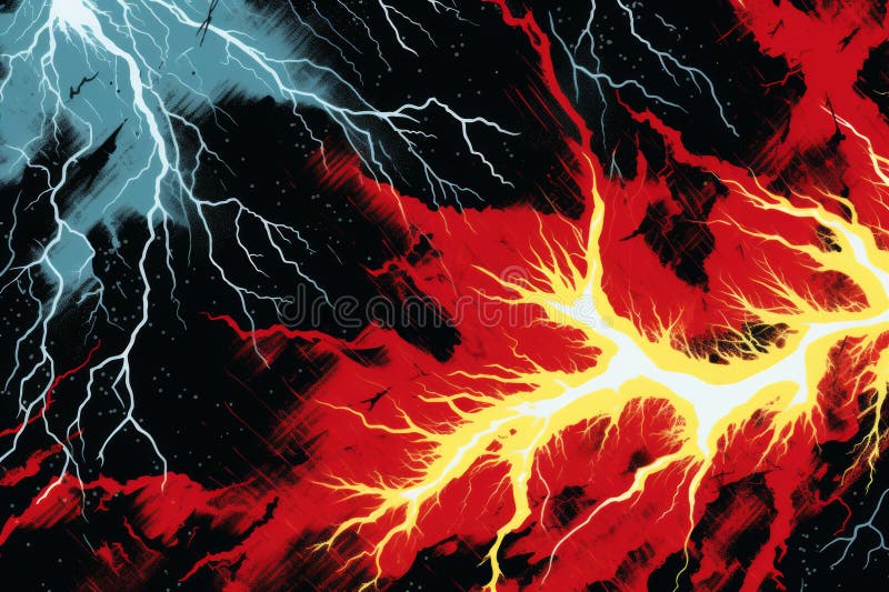 Stream of Colorful Lightning Strikes, Comic Book Pattern. Generative AI ...