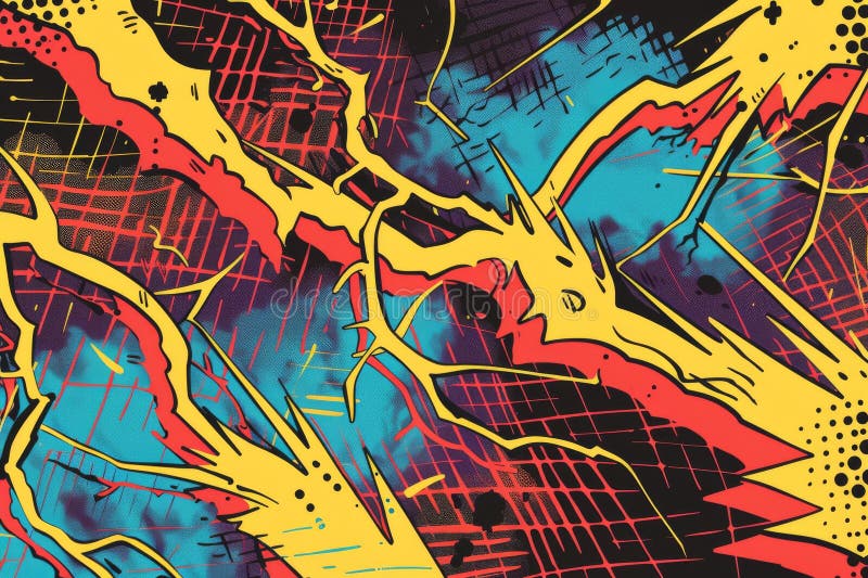 Stream of Colorful Lightning Strikes, Comic Book Pattern. Generative AI ...