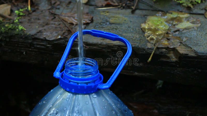 Stream of Drinking Spring Water Pours into a Plastic Bottle Stock ...