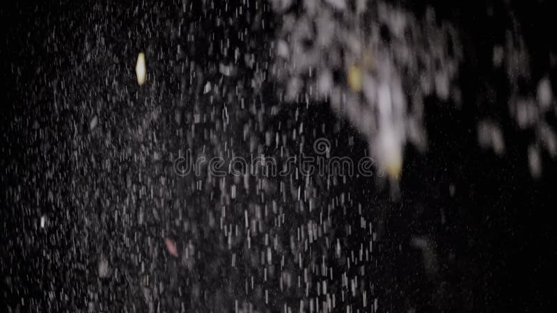 Stream of Falling Confetti, Dust Particles, and Snowfall on Black ...