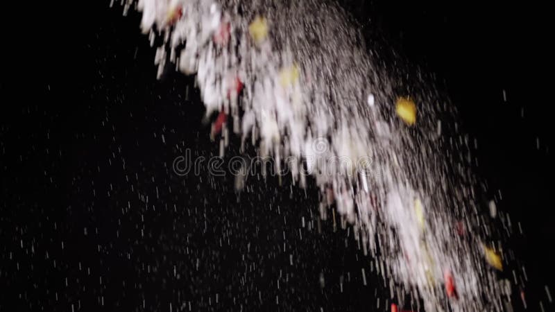 Stream of Falling Confetti, Dust Particles, and Snowfall on Black ...