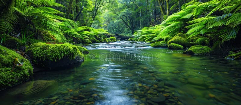 Stream Flowing through Dense Green Forest Stock Photo - Image of creek ...