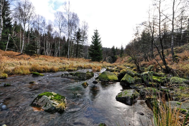 Stream Flowing Far from the Hill Stock Photo - Image of background ...