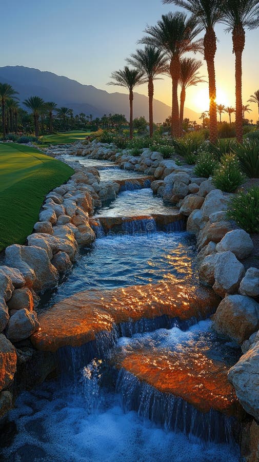 Stream Flowing through Golf Course in Palm Springs California Stock ...