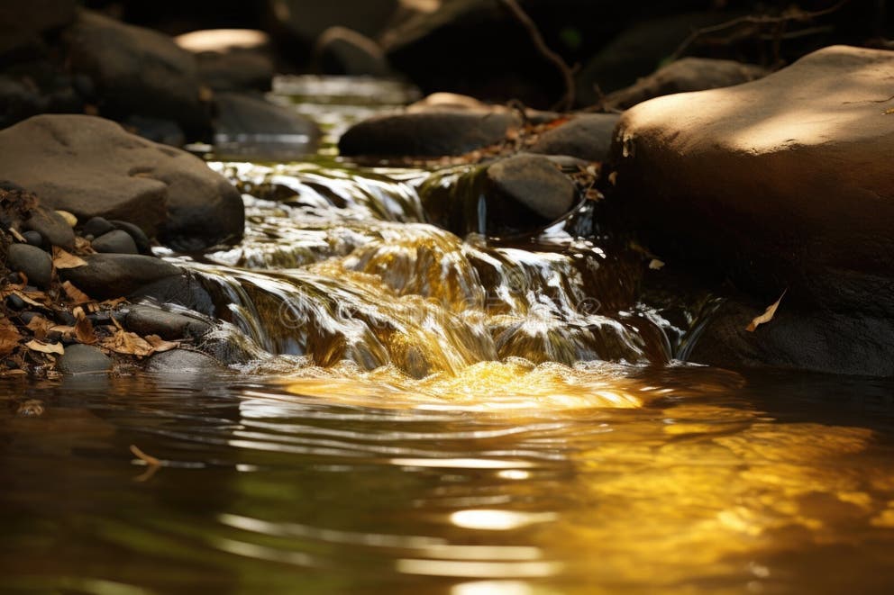 Stream Flowing with Liquid Gold Transfer Credits Stock Image - Image of ...