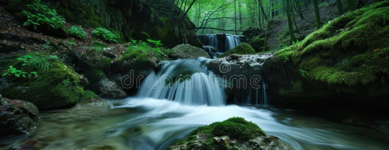 Stream Flowing through Lush Green Forest Stock Image - Image of fresh ...