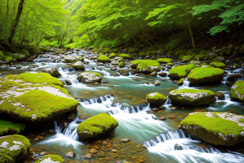 Stream flowing over rocks. stock illustration. Illustration of outdoor ...