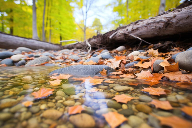 A Stream Flowing Over Smooth Pebbles in a Deciduous Forest Stock Image ...