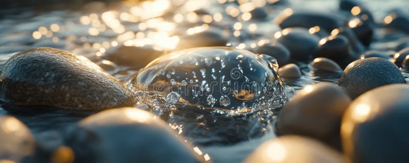 Stream Flowing Over Smooth Pebbles with Sunlight Reflecting on the ...