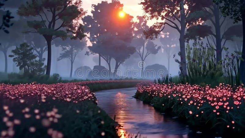 Magical Forest Stream at Sunset Stock Video - Video of scenery, peace ...