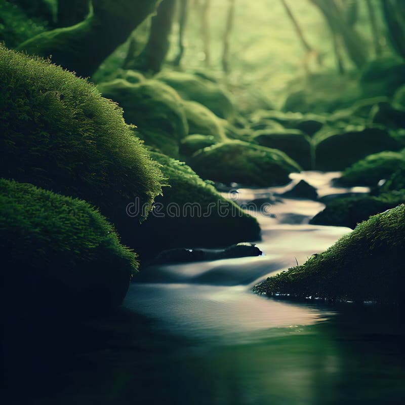 Stream in Forest, Small River in the Forest, Tree Plant and Moss Stock ...