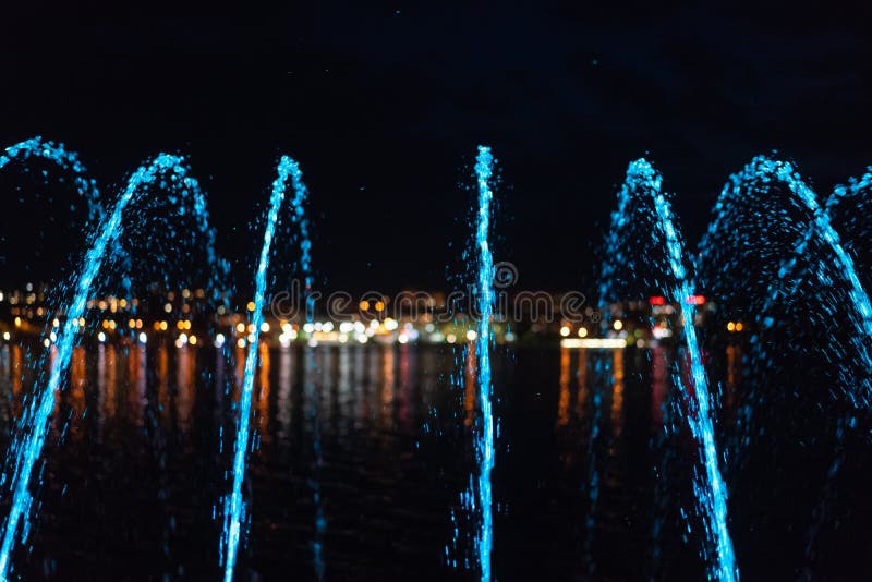 A Stream of a Fountain. Evening City. Stock Photo - Image of cityscape ...