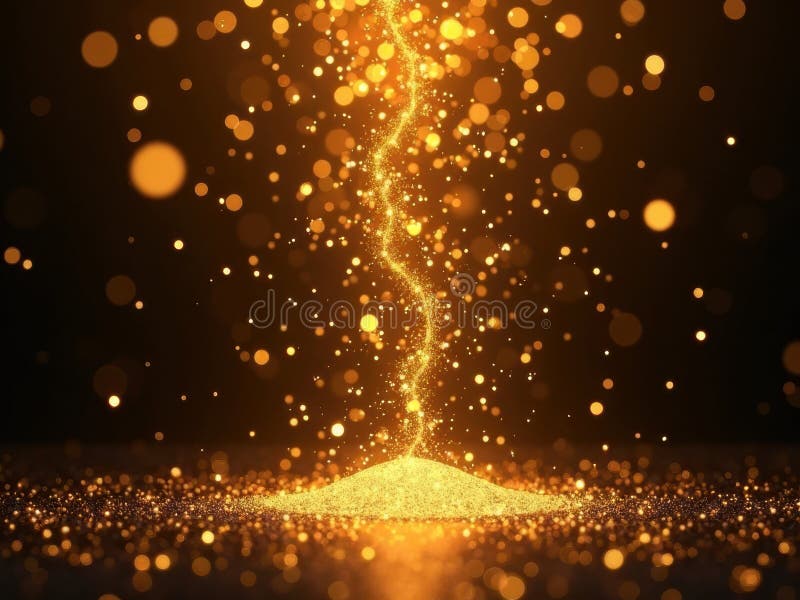 Stream of Gold Glitter is Falling from the Sky, Creating a Sparkling ...