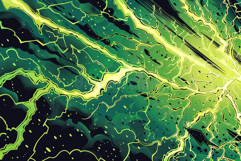 Stream of Green Lightning Strikes, Comic Book Pattern. Generative AI ...