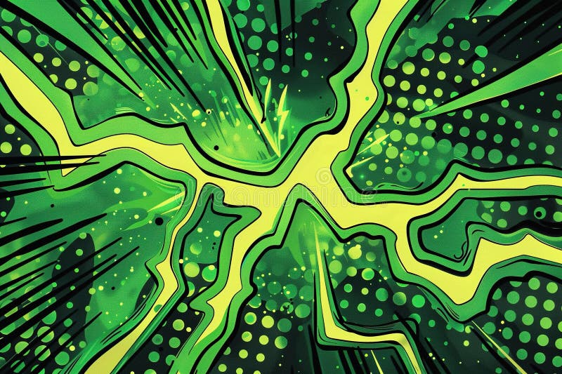 Stream of Green Lightning Strikes, Comic Book Pattern. Generative AI ...