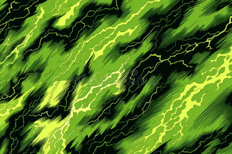Stream of Green Lightning Strikes, Comic Book Pattern. Generative AI ...