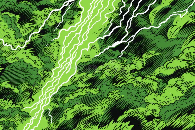 Stream of Green Lightning Strikes, Comic Book Pattern. Generative AI ...