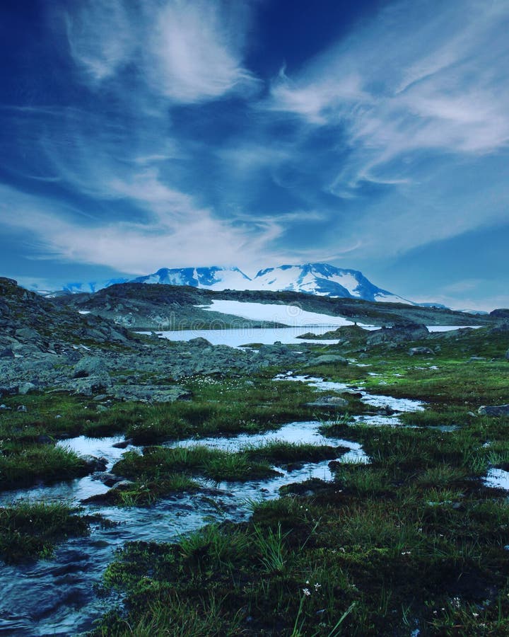 Stream on a Hill with a Cloudy Blue Sky Stock Photo - Image of water ...