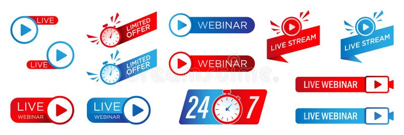 Stream Icons Set. Broadcast Buttons Set. Vector Illustration. Stock ...