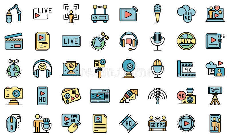 Stream Icons Set Vector Flat Stock Vector - Illustration of demand ...