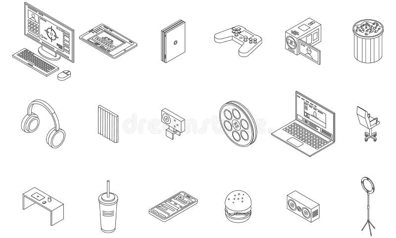 Stream Icons Set Vector Outline Stock Illustration - Illustration of ...