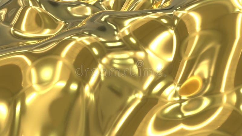 A Stream of Liquid Gold. Yellow Background with Wavy Golden Liquid ...