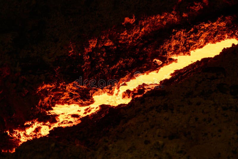 A Stream of Hot Metal, Molten Steel Flowing Along a Guide Chute. Stock ...