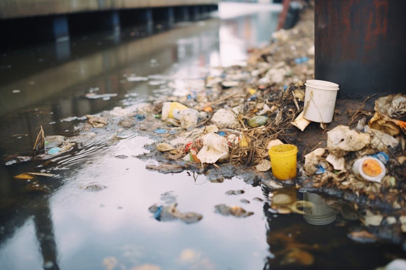 Stream of Litter from Storm Drain into City River Stock Image - Image ...