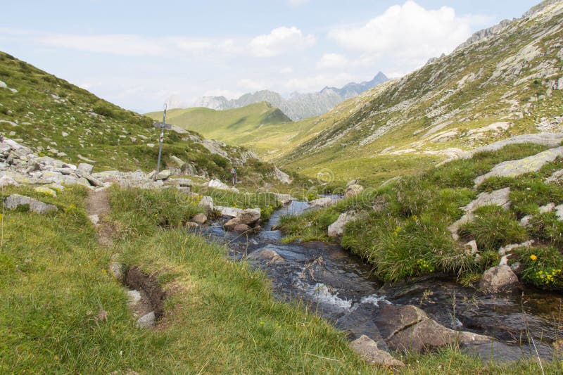 Stream of Mountain River Flowing among Italian Alps Stock Photo - Image ...