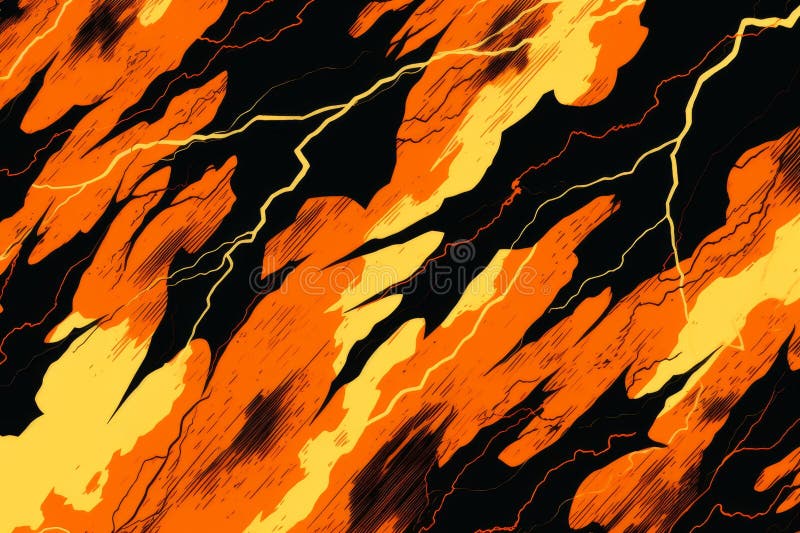 Stream of Orange Lightning Strikes, Comic Book Pattern. Generative AI ...