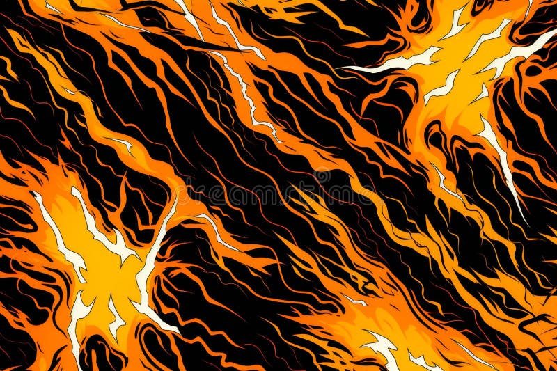 Stream of Orange Lightning Strikes, Comic Book Pattern. Generative AI ...