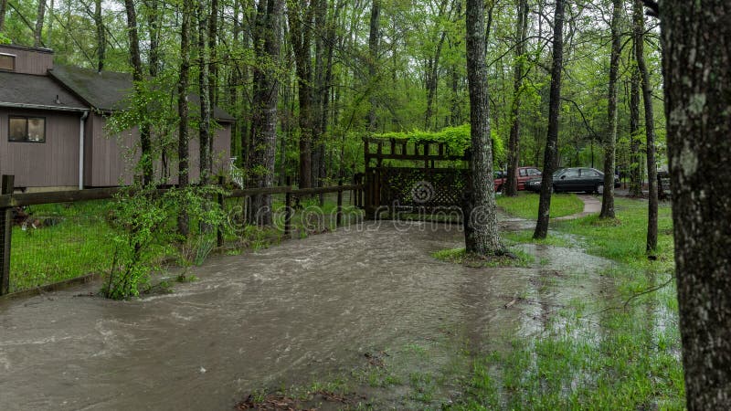 Stream Overflowing and Flooding Yard after a Rainstorm Stock Image ...