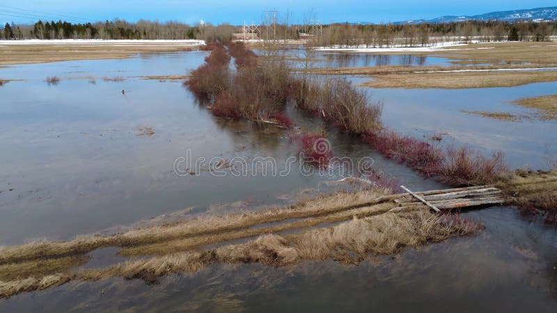 A Stream Overflows Its Banks Due To a Spring Flood and Flows Just Under ...