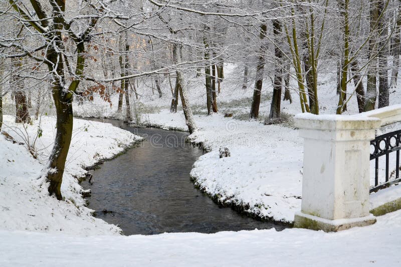 Stream Park in the Central Park, Kaliningrad. Winter Landscape Stock ...