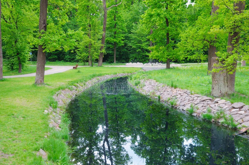 Stream in the park stock image. Image of foliage, background - 60005965