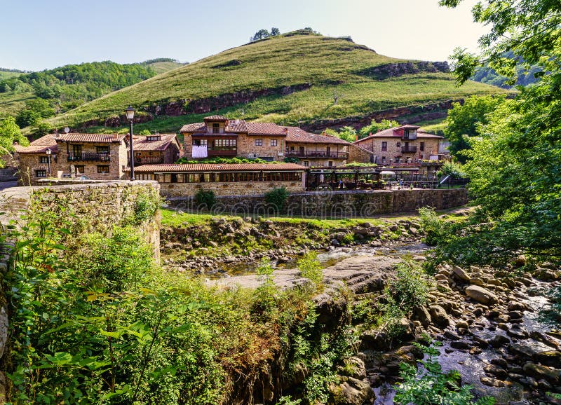 Stream Passing Next To an Old Mountain Town. Barcena Mayor Santander ...