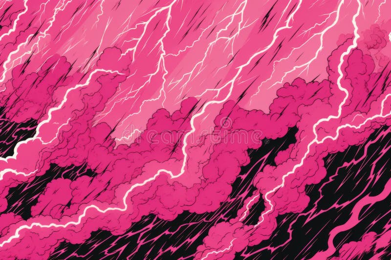 Stream of Pink Lightning Strikes, Comic Book Pattern. Generative AI ...
