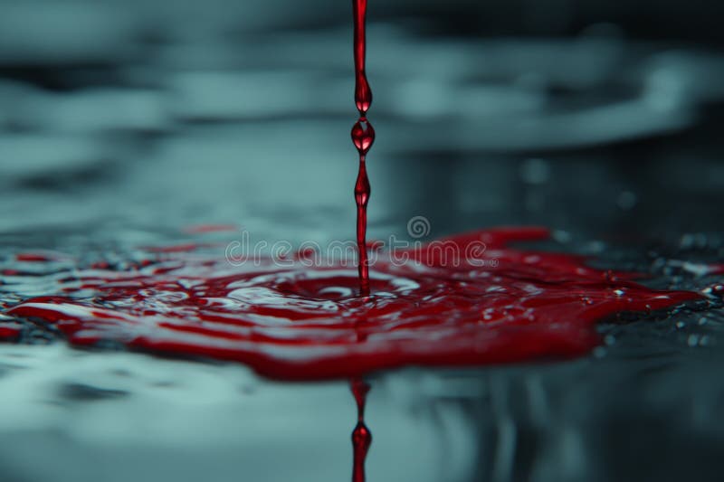 Stream of Red Blood Forming Concentric Circles on Water Surface Stock ...