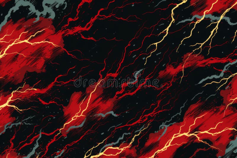 Stream of Red Lightning Strikes, Comic Book Pattern. Generative AI ...