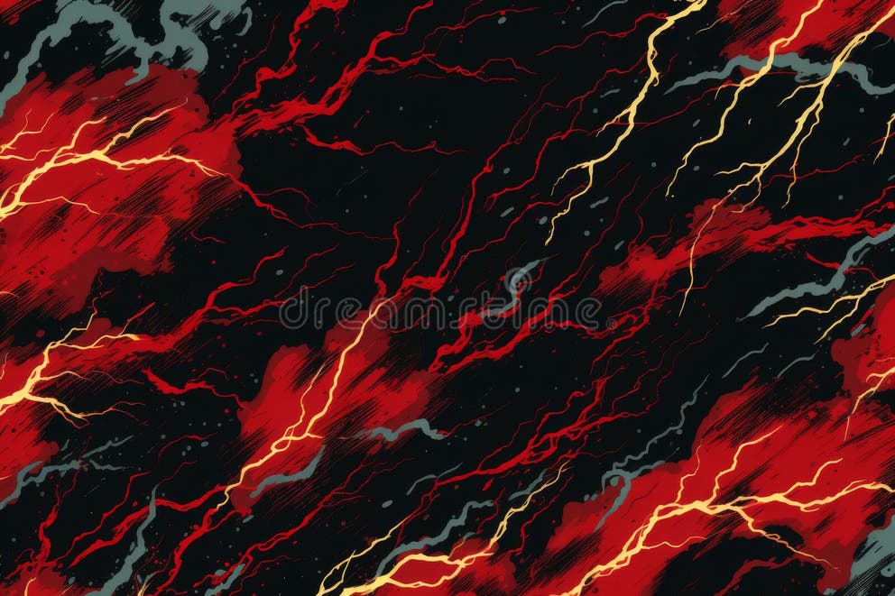 Stream of Red Lightning Strikes, Comic Book Pattern. Generative AI ...
